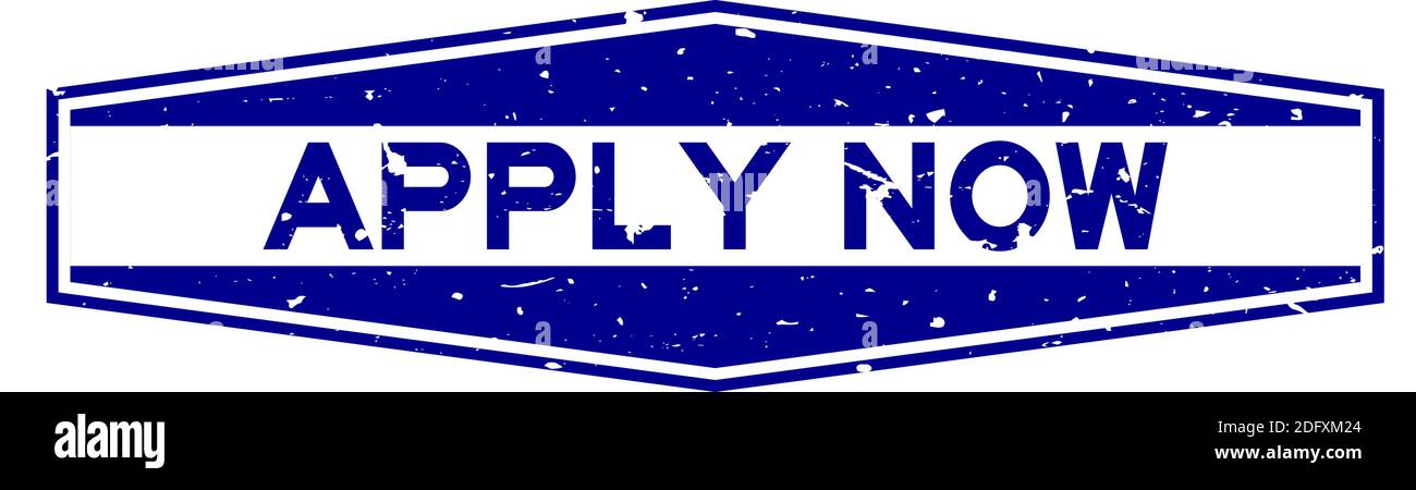 Grunge blue apply now word hexagon rubber seal stamp on white background Stock Vector Image ...