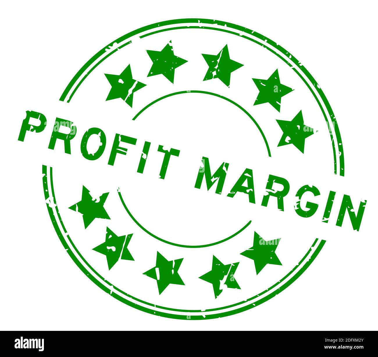 Grunge green profit margin word with star icon round rubber seal stamp on white background Stock ...