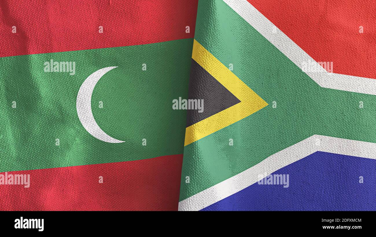 South Africa and Maldives two flags textile cloth 3D rendering Stock ...