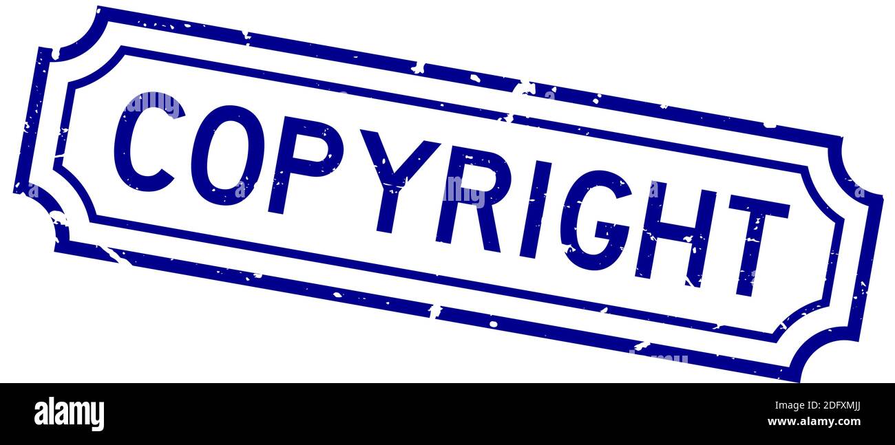 Grunge blue copyright word rubber business seal stamp on white ...