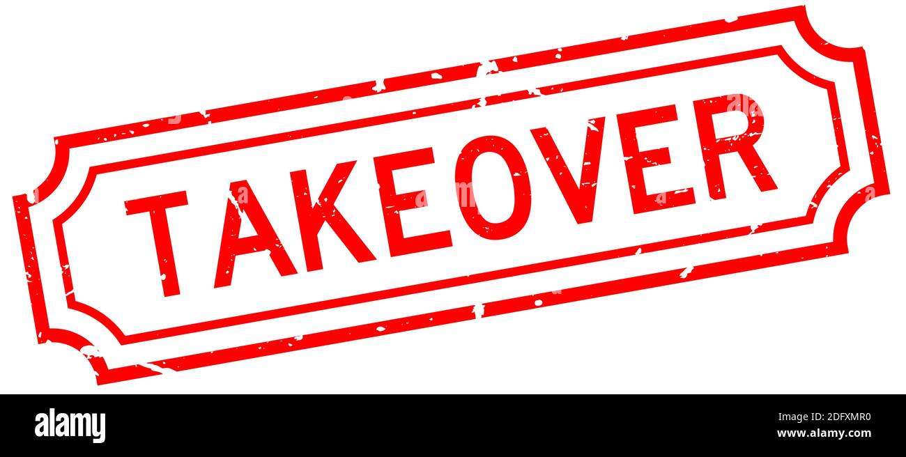 Grunge red takeover word rubber seal stamp on white background Stock ...