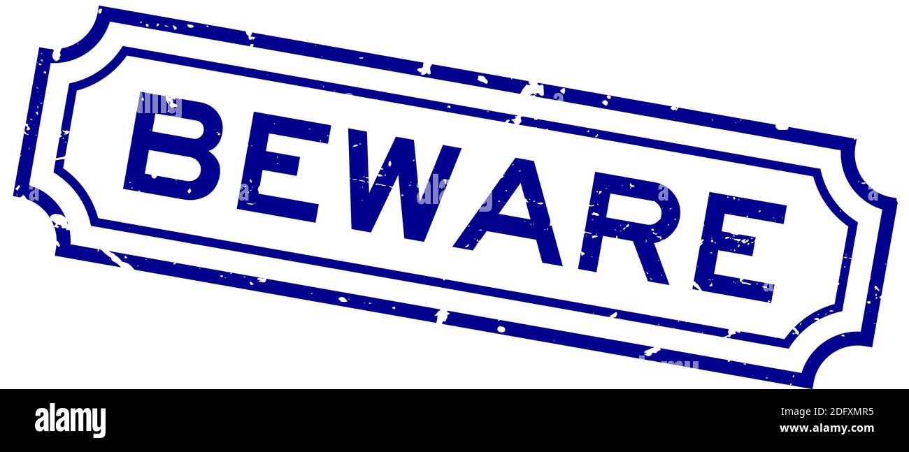 Grunge blue beware word rubber business seal stamp on white background ...