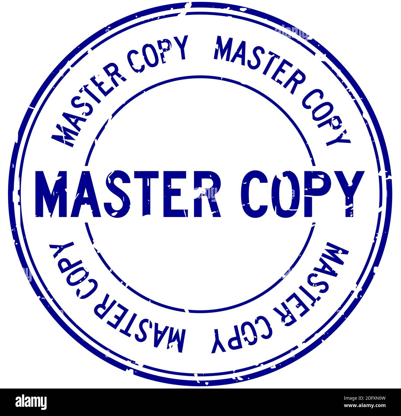 Grunge blue master copy word round rubber seal stamp on white ...