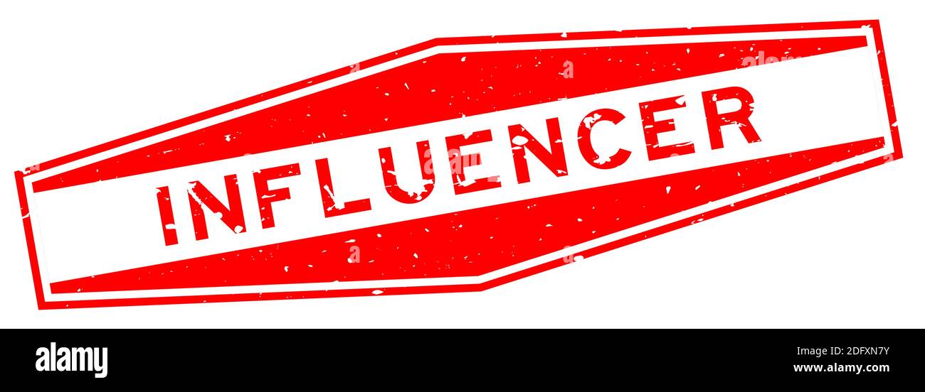 Grunge red influencer word hexagon rubber seal stamp on white ...