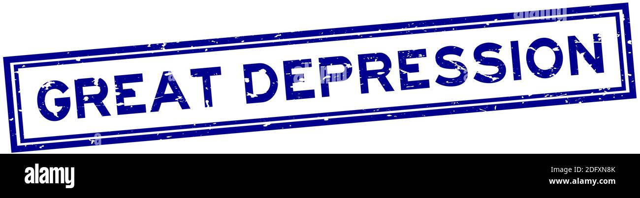 Grunge blue great depression word square rubber seal stamp on white ...