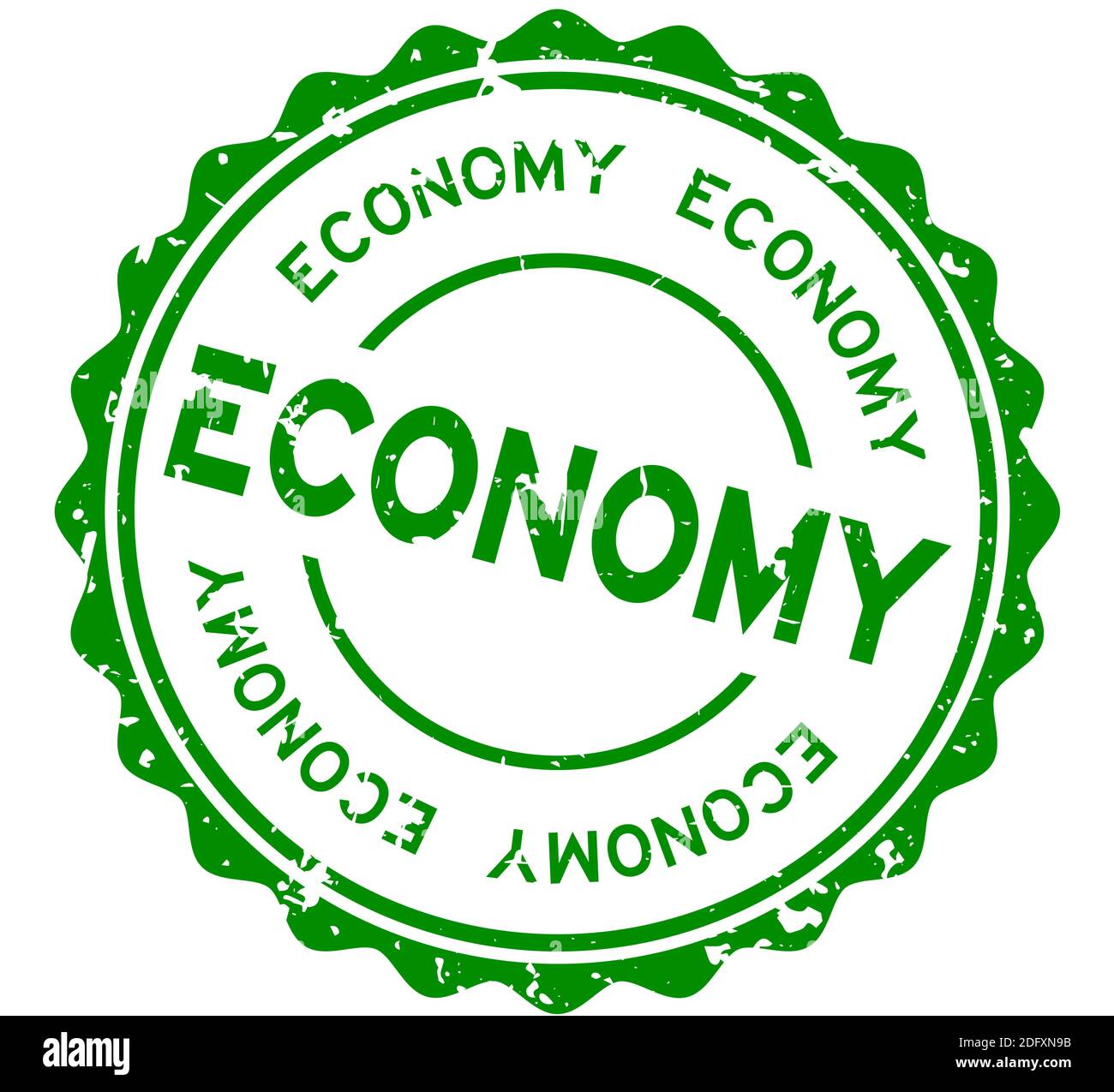 Grunge green economy word round rubber seal stamp on white background ...