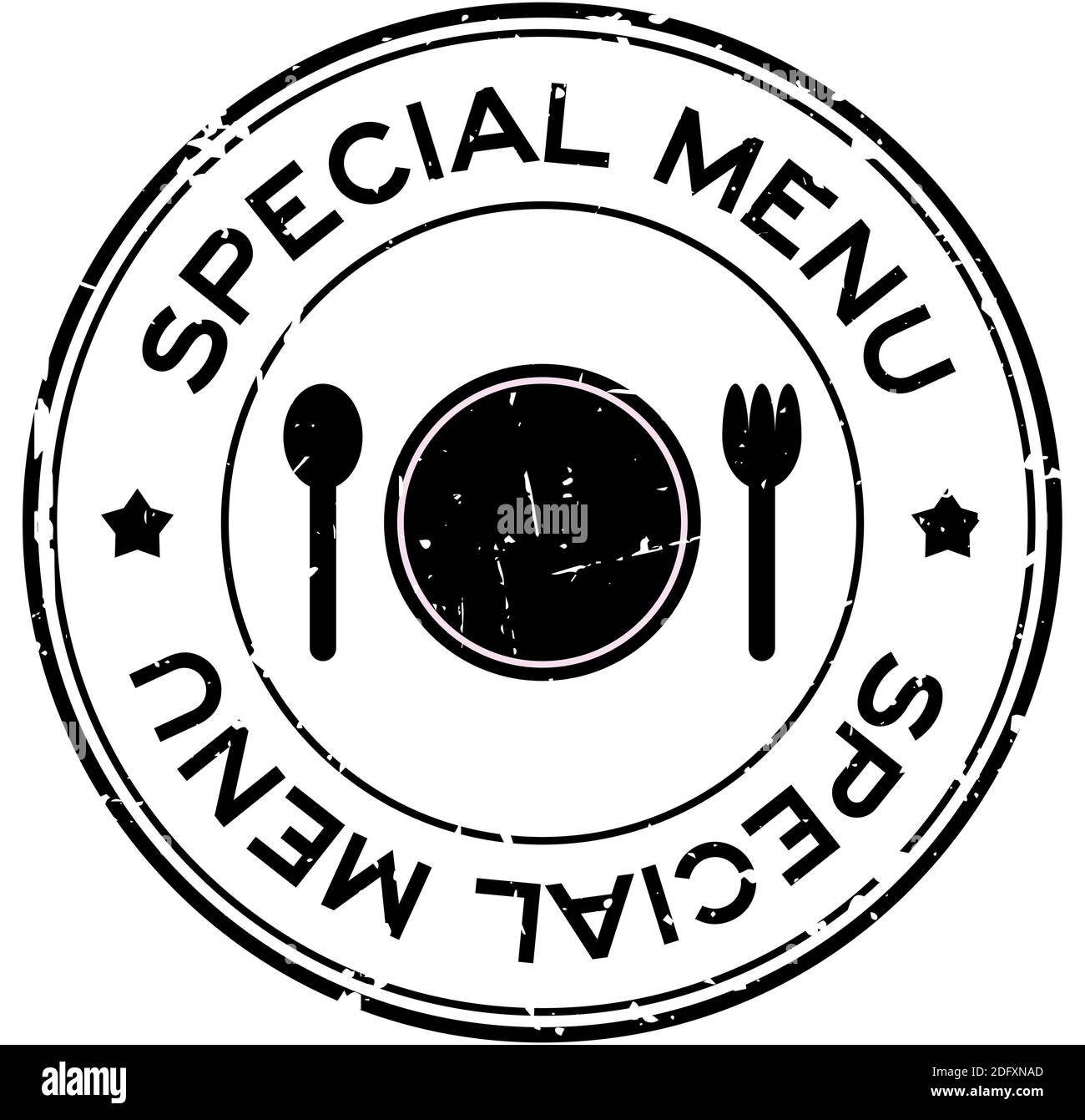 Grunge black special menu word with dish, spoon and fork icon rubber ...