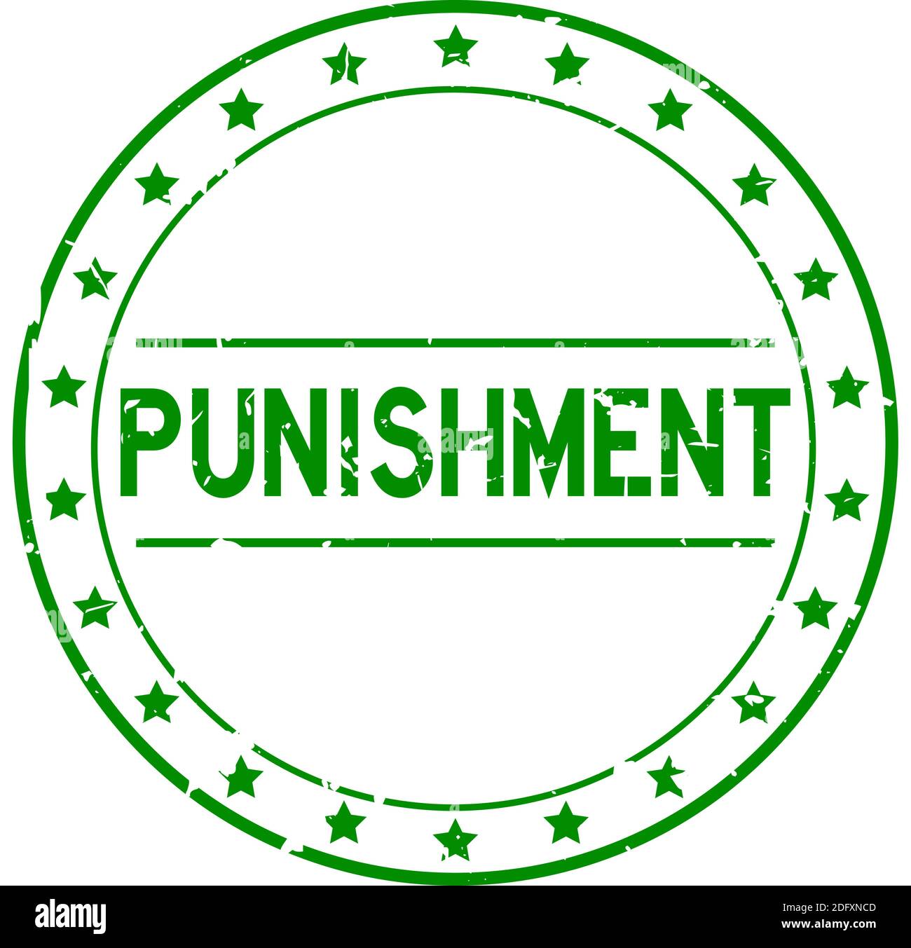 Grunge green punishment word with star icon round rubber seal stamp on ...