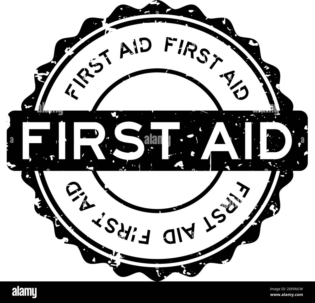 Grunge black first aid word round rubber seal stamp on white background ...