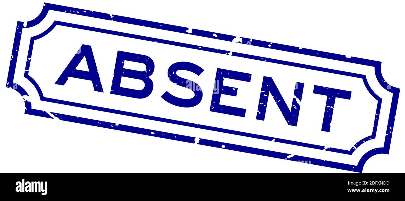 Grunge blue absent word rubber business seal stamp on white background ...