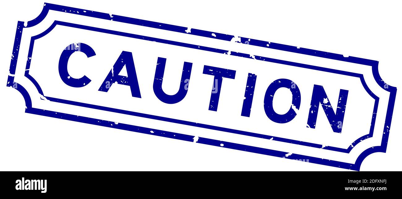 Grunge blue caution word rubber seal stamp on white background Stock ...