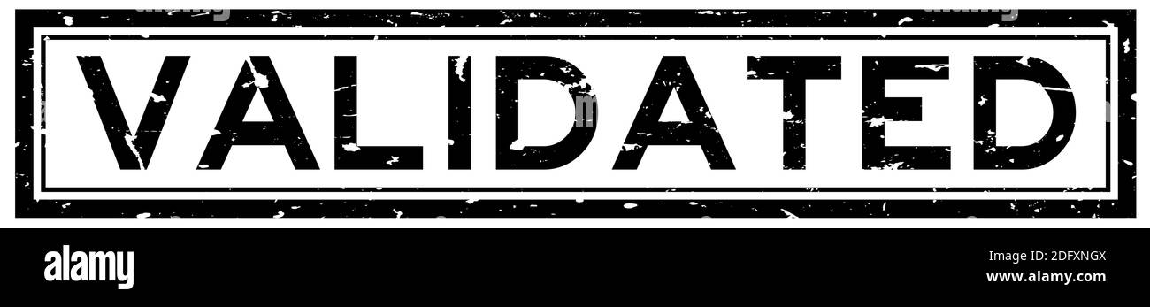 Grunge black validated word square rubber seal stamp on white ...