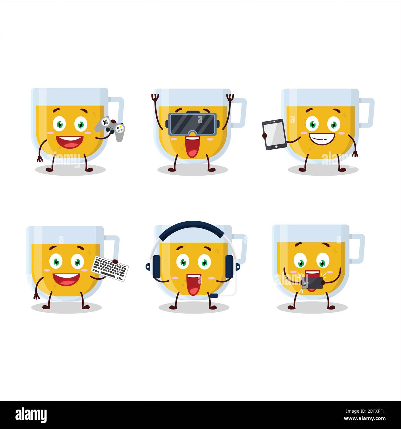 Cup of lemon tea cartoon character are playing games with various cute ...