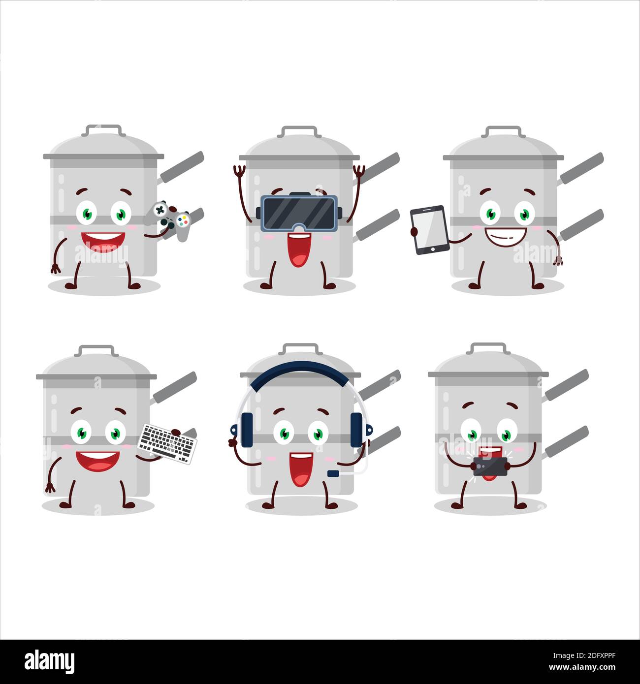 Double boiler cartoon character are playing games with various cute ...