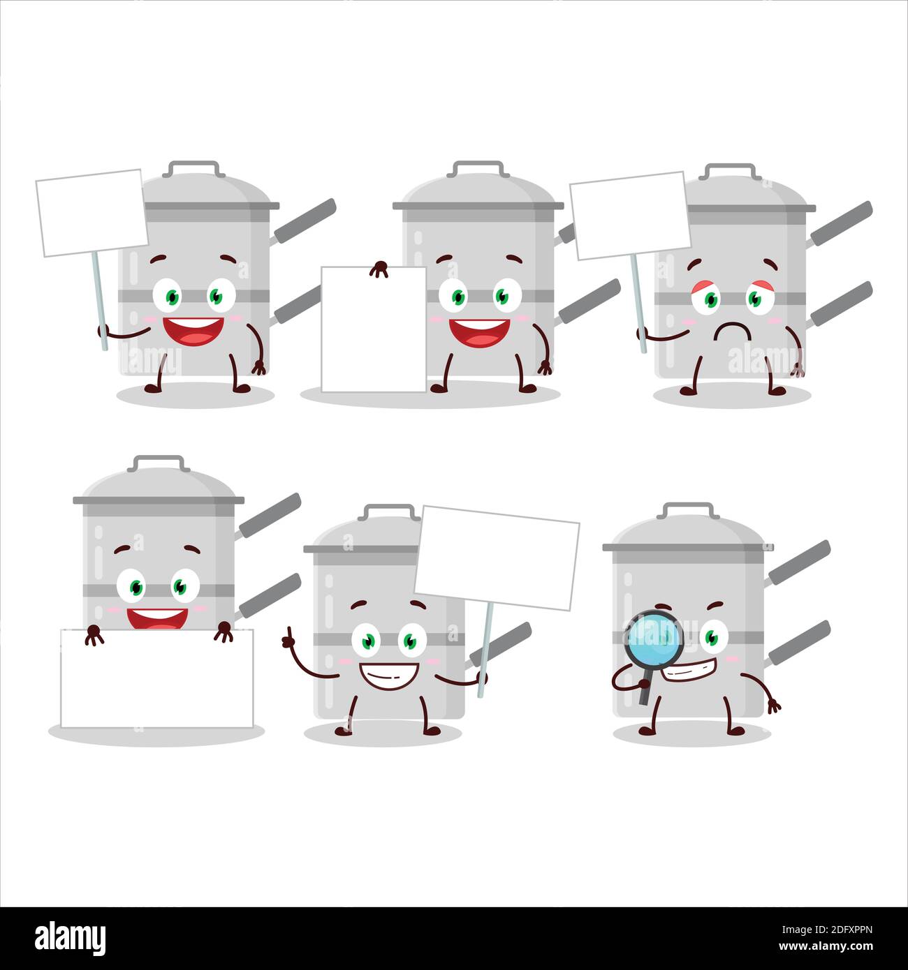 Double boiler cartoon character bring information board. Vector ...