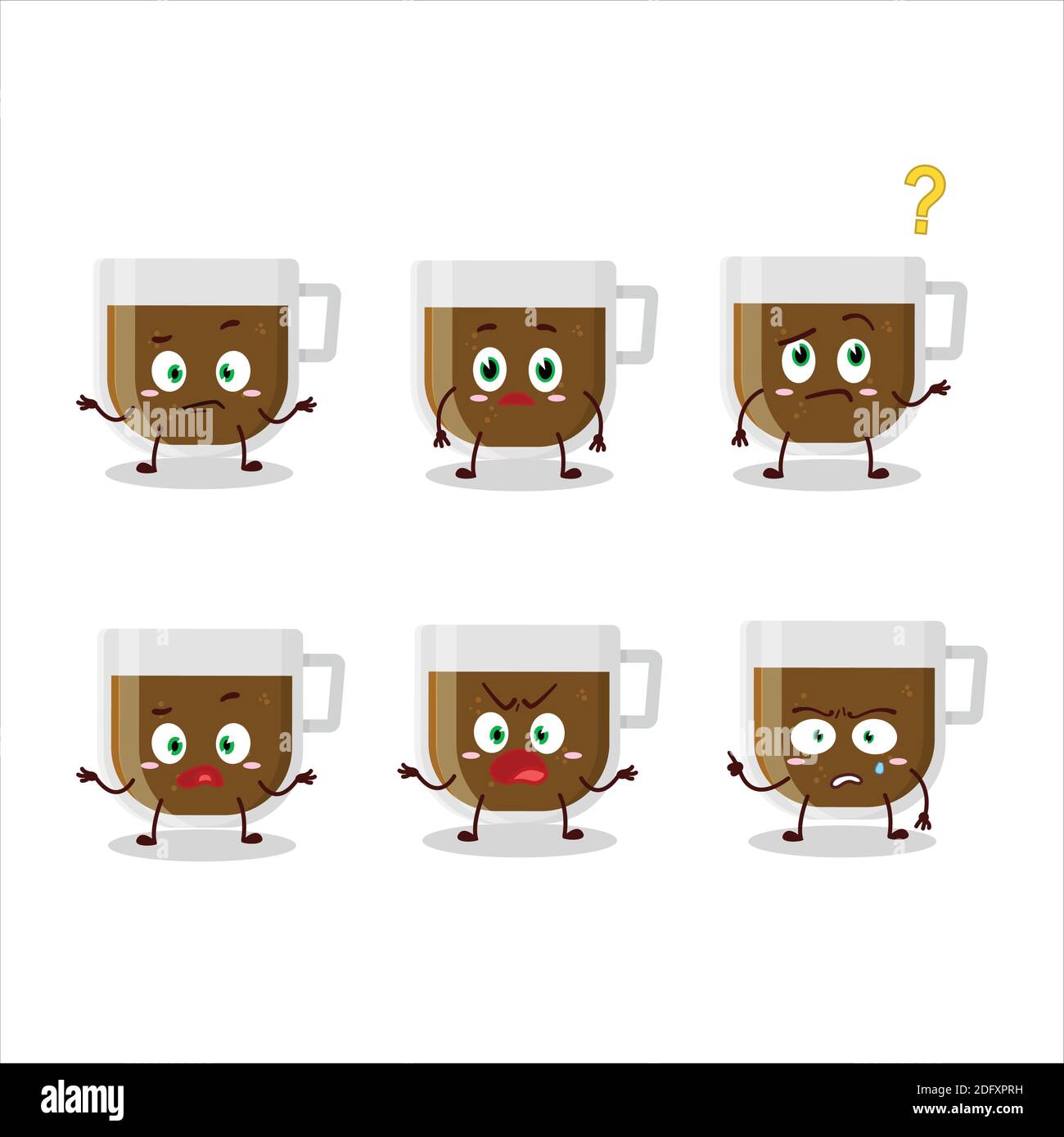 Cartoon character of cup of coffee with what expression. Vector ...