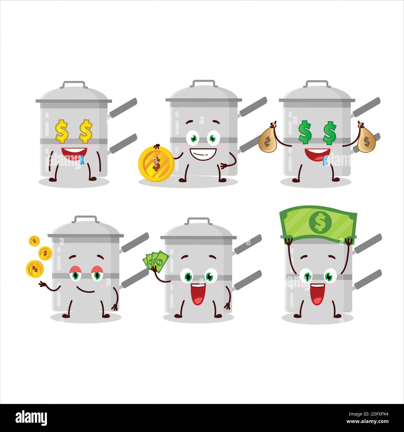 Double boiler cartoon character with cute emoticon bring money. Vector ...