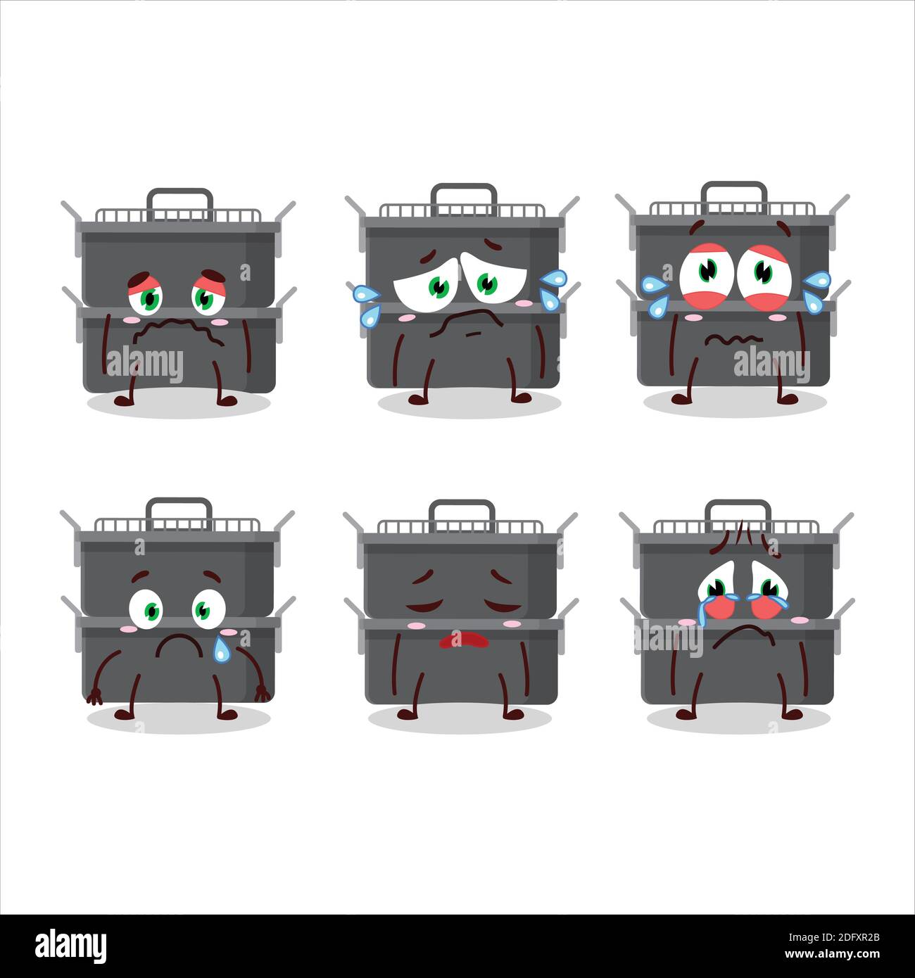 Double roaster pan cartoon character with sad expression. Vector ...