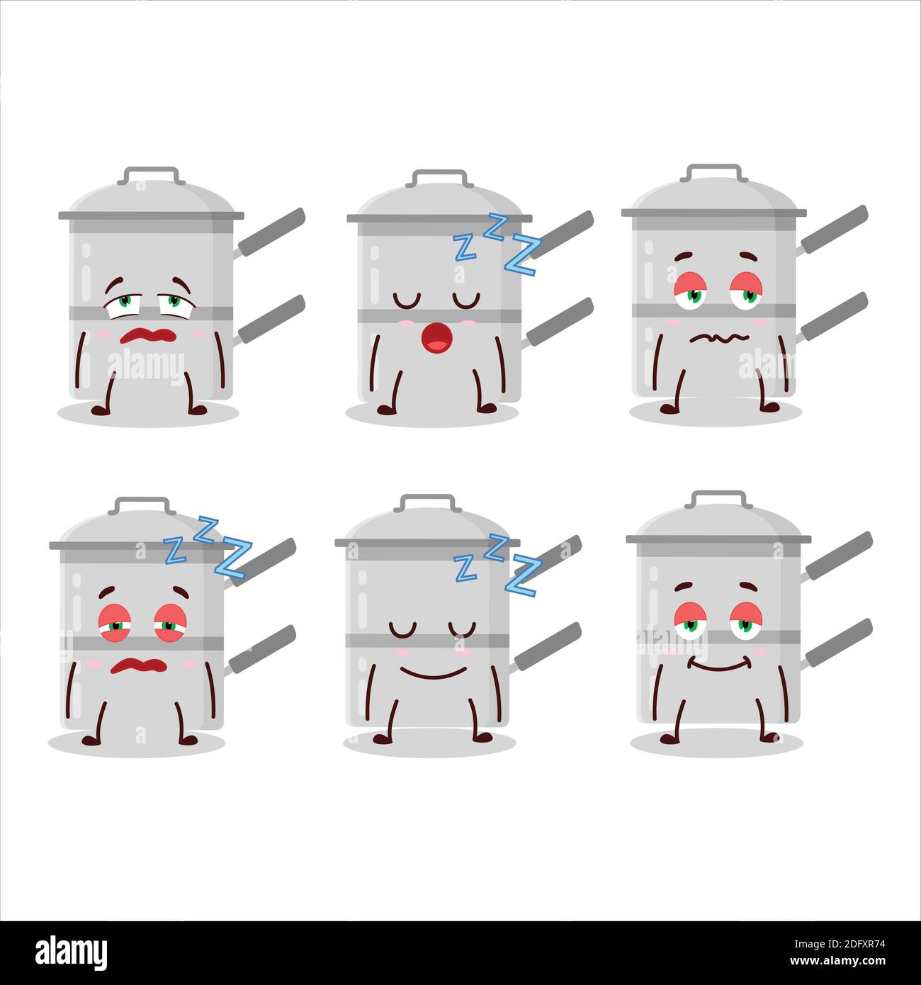 Cartoon character of double boiler with sleepy expression. Vector ...