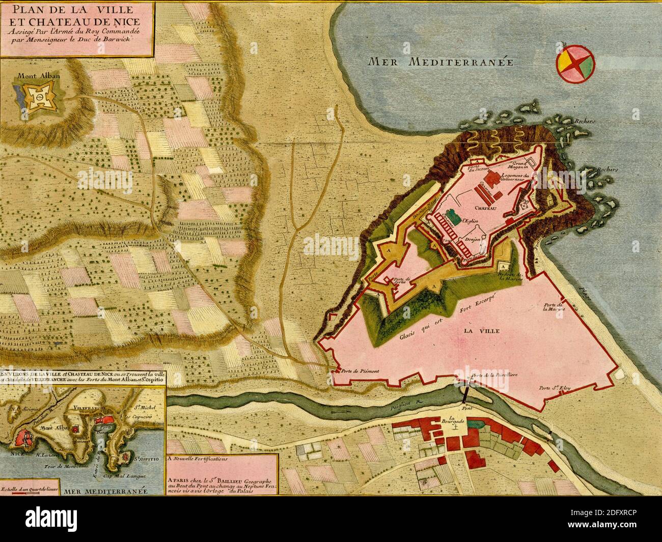 Antique map of town and citadel of Nice, France, Atlas of ...