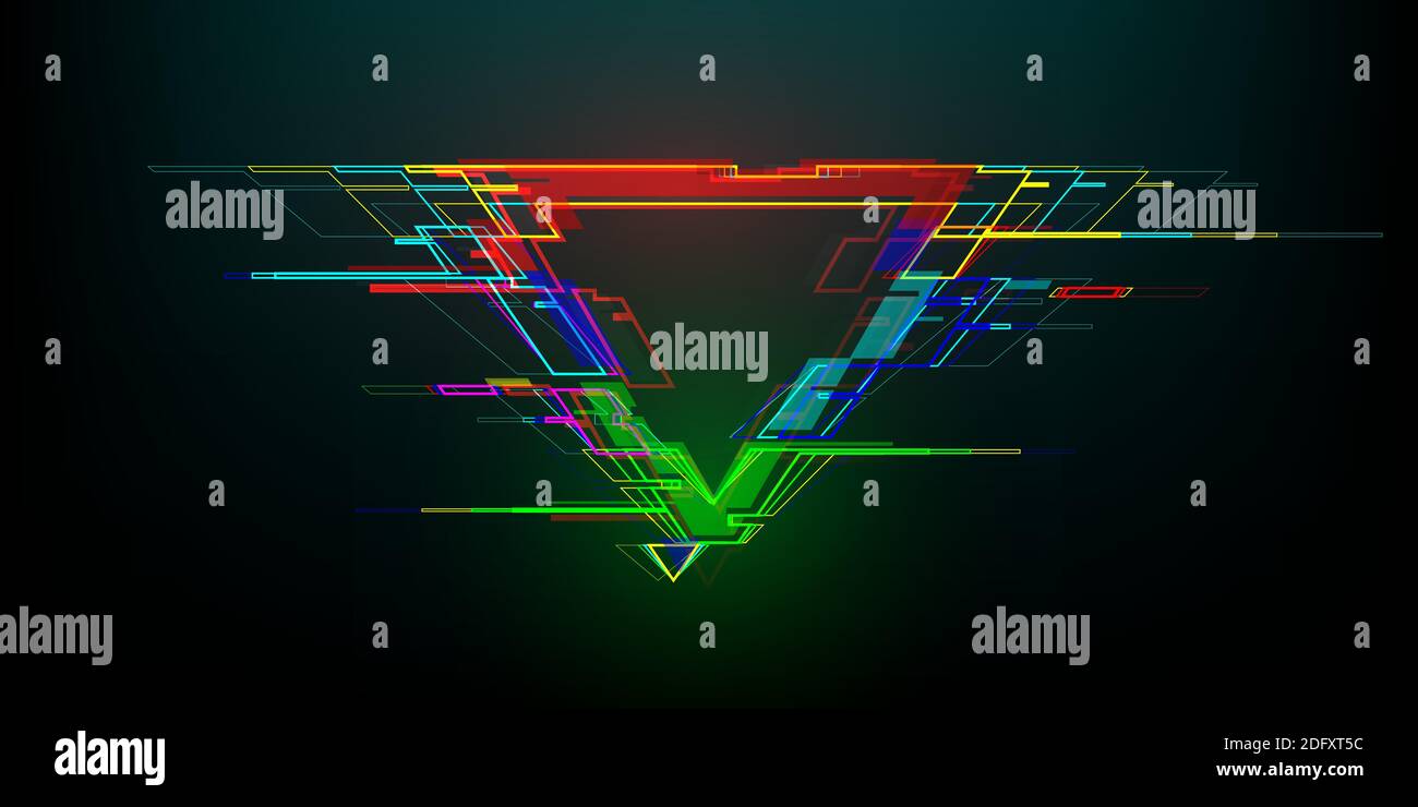 Futuristic glitch triangle in cyberpunk style. Modern glowing geometry ...