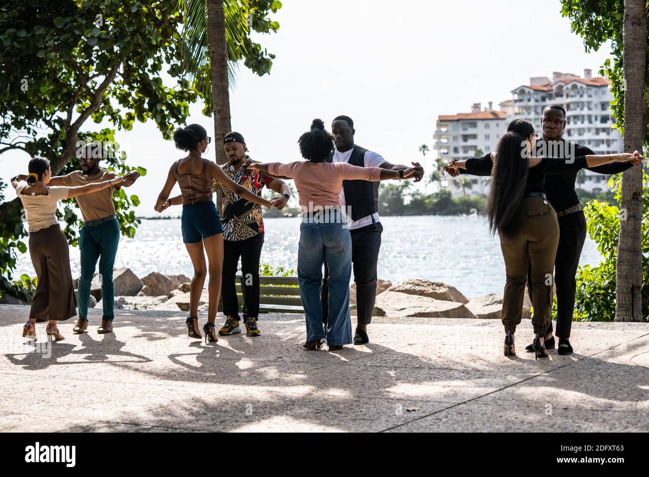Street photography couples dancing in the park Miami Beach scene Stock ...