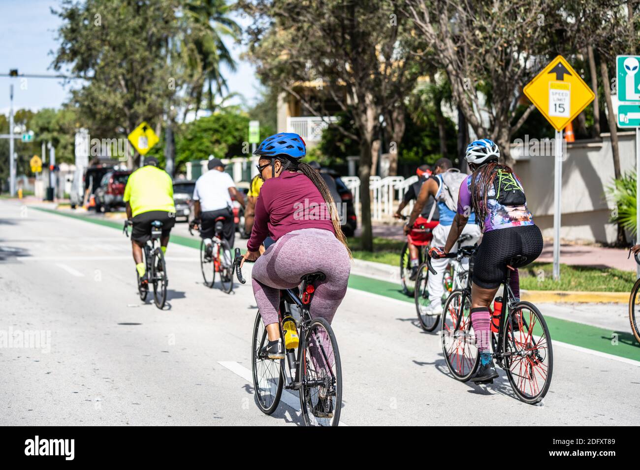Street photography group bike ride Miami Beach Sunday Morning Stock ...