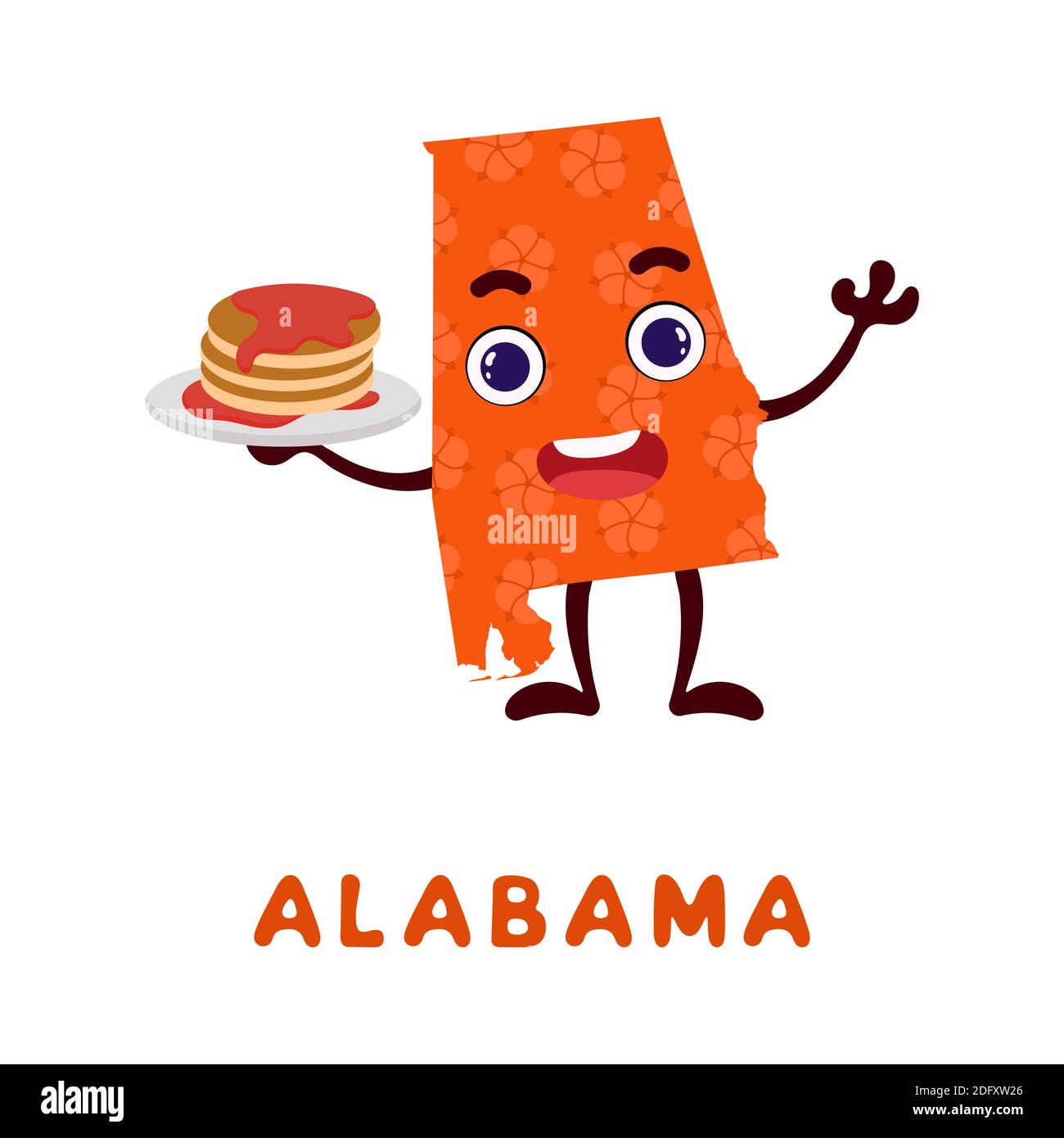 Cute cartoon Alabama state character clipart. Illustrated map of state ...