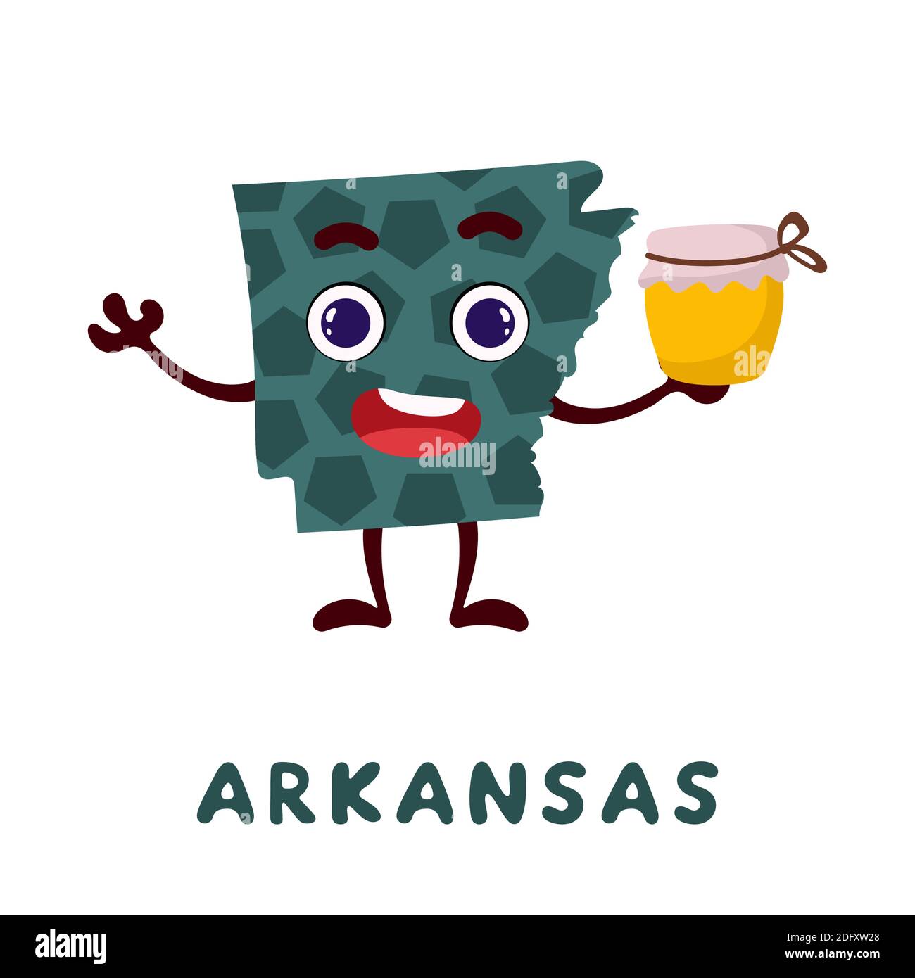 Cute cartoon Arkansas state character clipart. Illustrated map of state ...