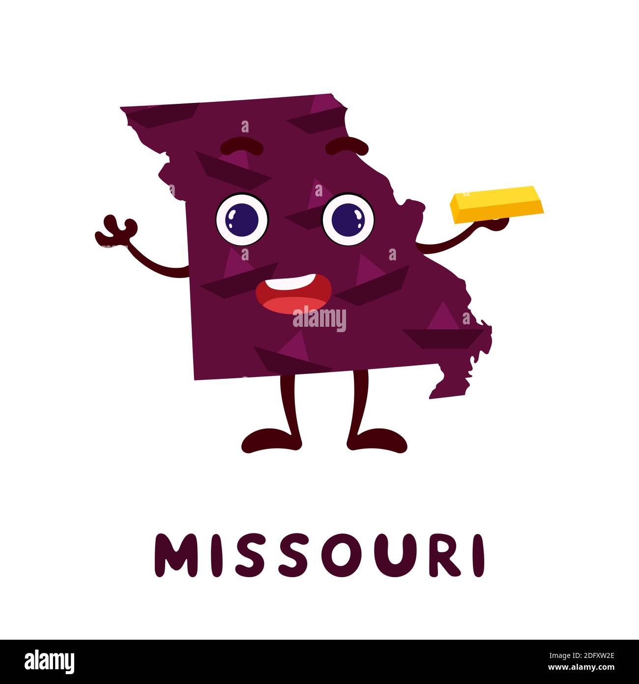 Cute cartoon Missouri state character clipart. Illustrated map of state ...