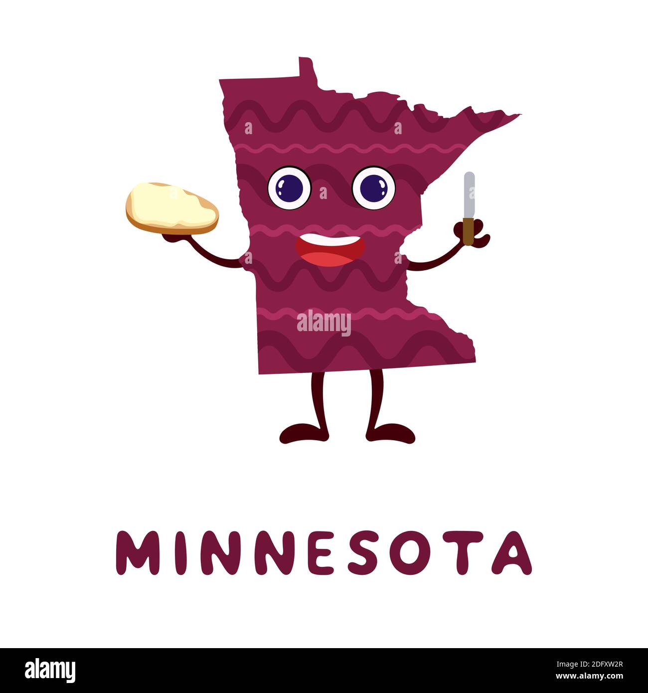 Cute cartoon Minnesota state character clipart. Illustrated map of ...