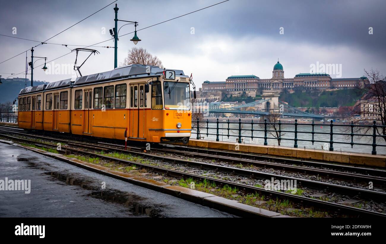 Budapest yellow tram downtown hi-res stock photography and images - Alamy