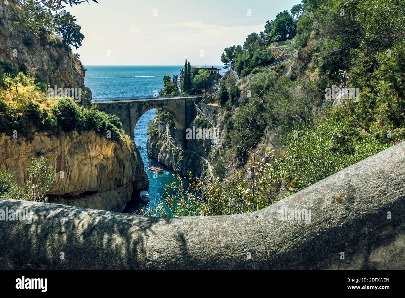 Fiordo di Furore, Amalfi coast, panoramic scenic aerial view to the ...