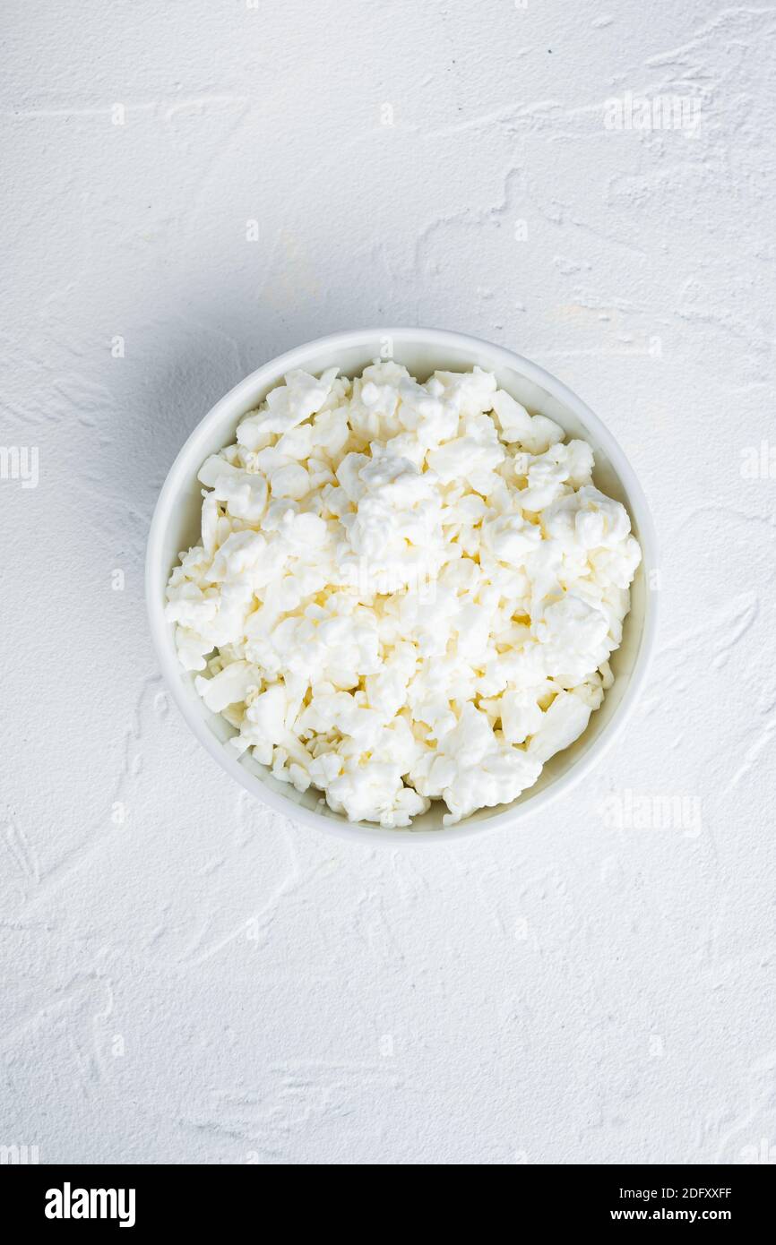 Cottage cheese, curd, on white textured background, flat lay Stock ...