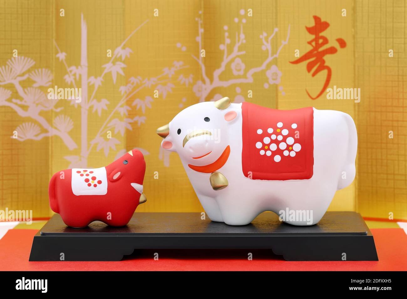 Dolls of Usi Cow. Japanese new year card. Japanese new year cow object ...