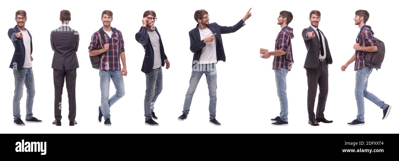 panoramic collage of self-motivated young man .isolated on white Stock ...