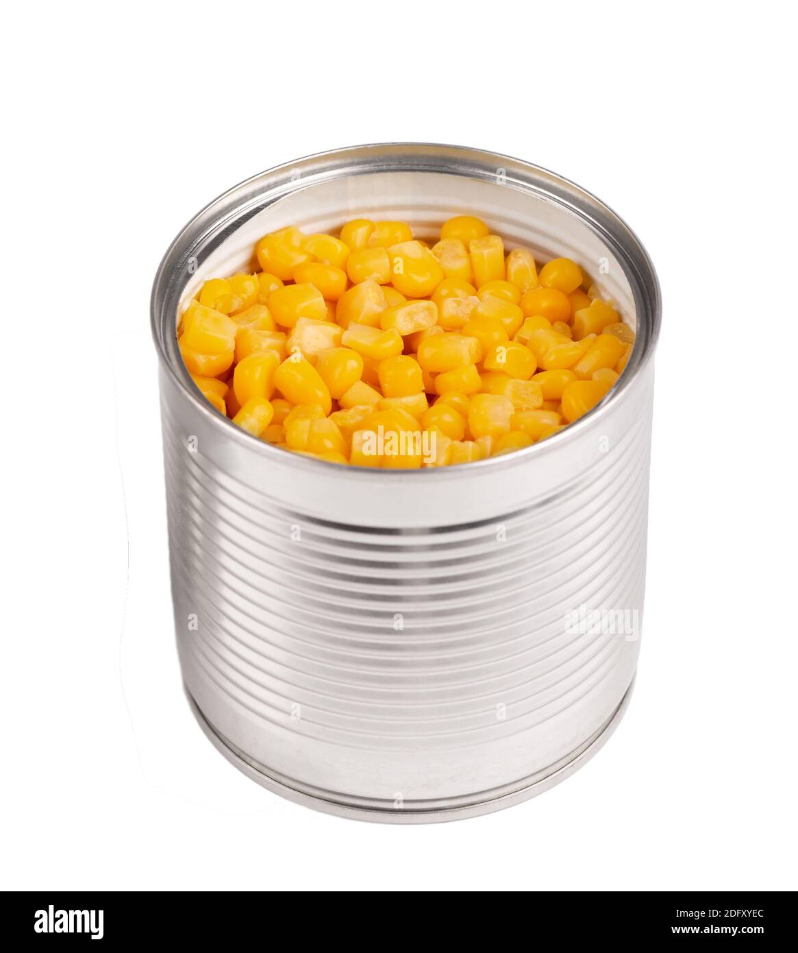Canned sweet corn in metal cans, isolated on white background. Pickled ...
