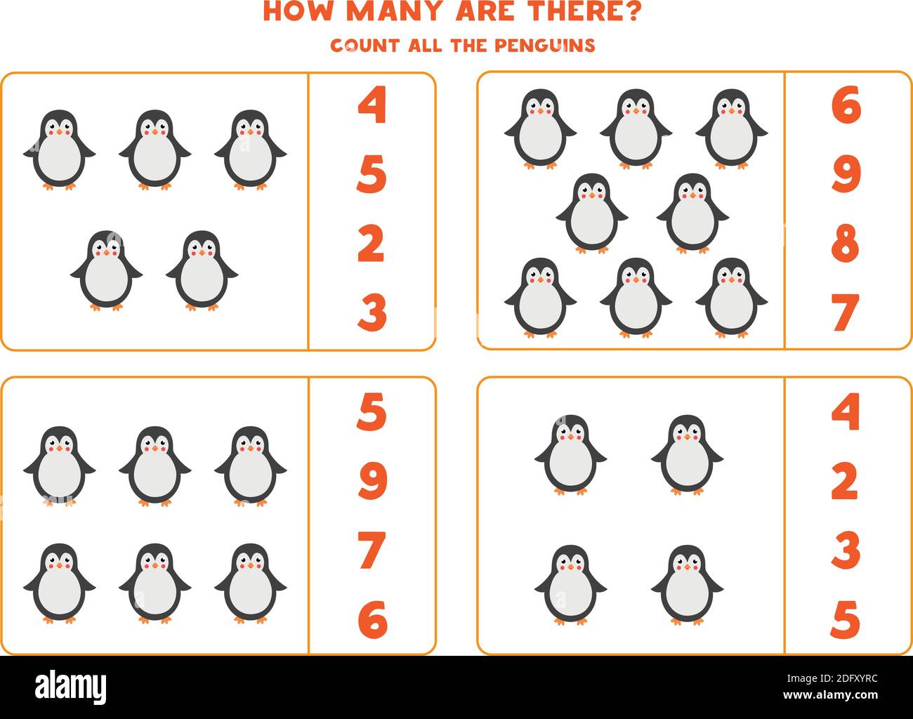 Count all penguins and circle the right answer. Math game for preschool ...