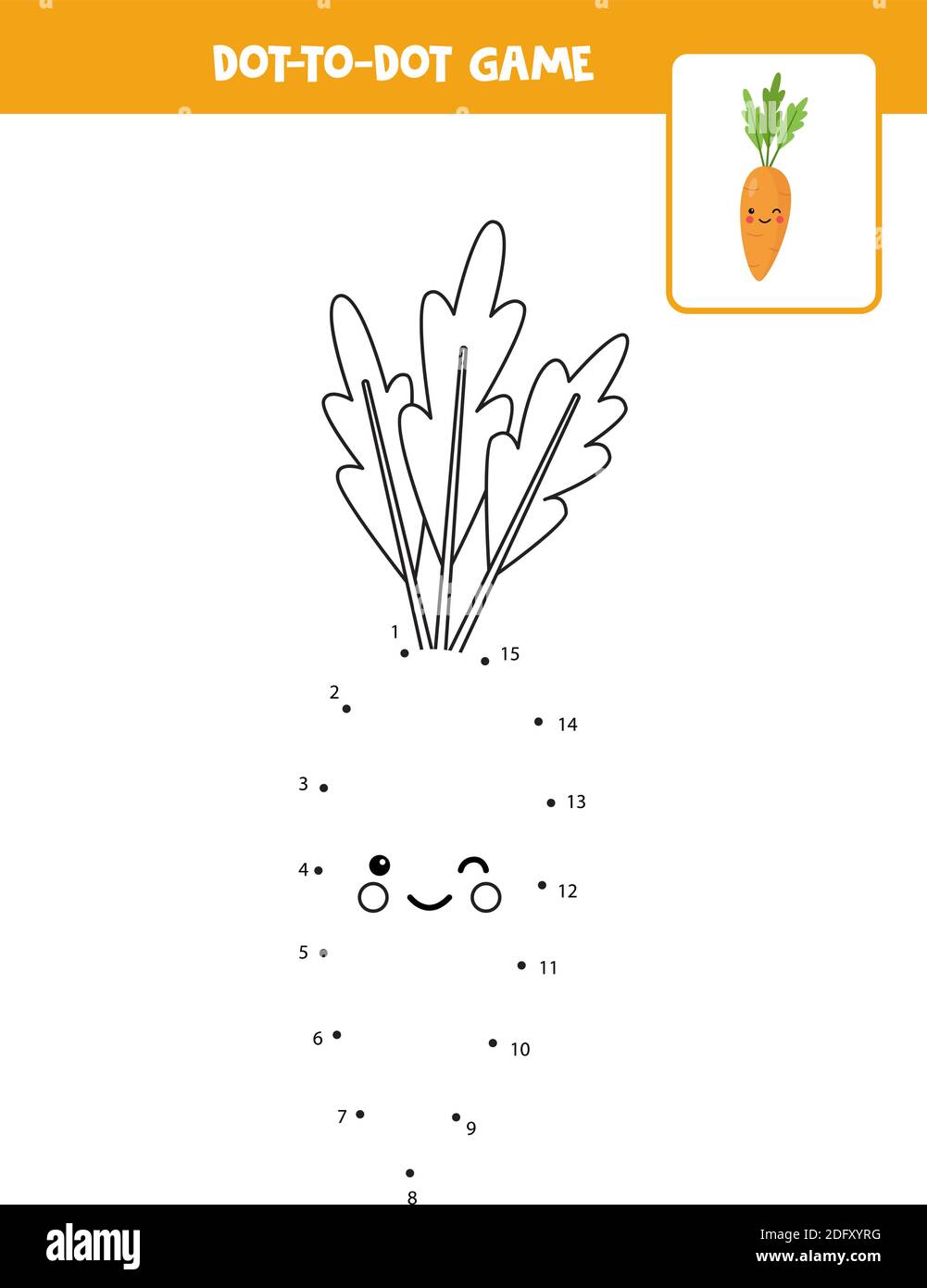 Dot to dot game with cute kawaii carrot. Connect the dots. Math game ...