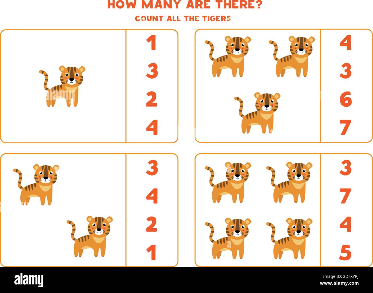 Counting game for kids. Count all cute tigers. Worksheet for children ...