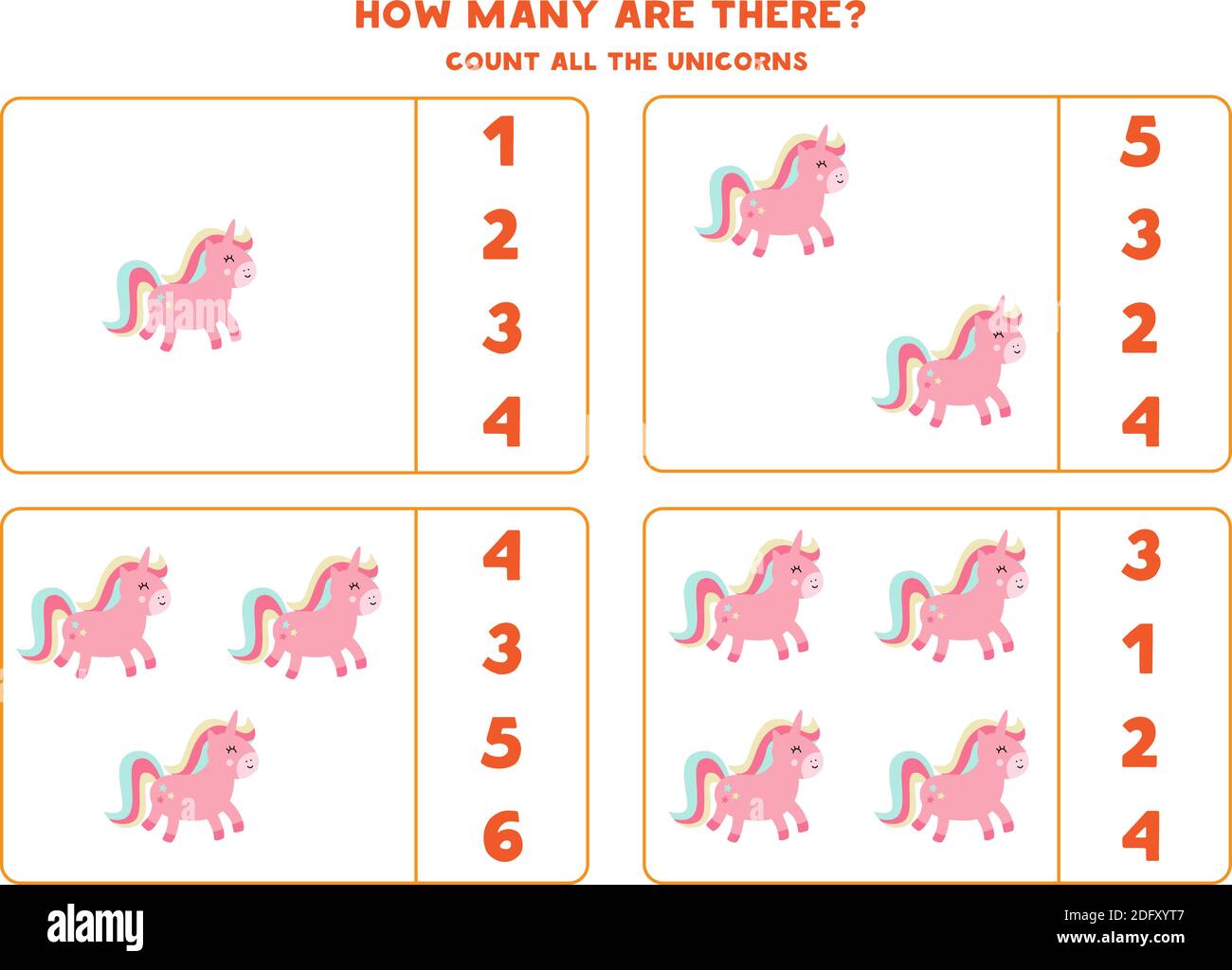 Count all unicorns and circle the right answer. Math game for preschool ...