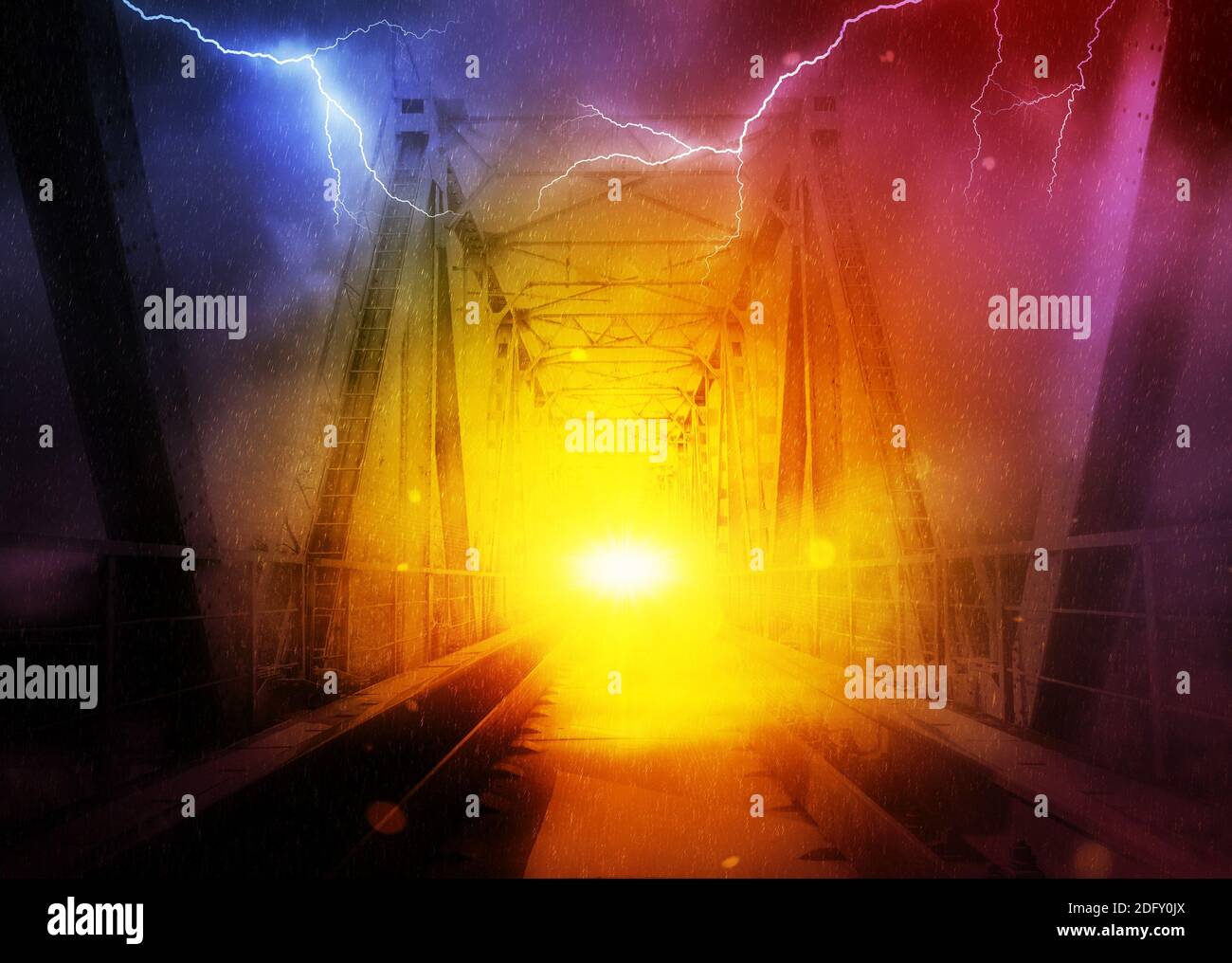 Dark Foggy Night And The Metal Railroad Bridge Photo Manipulation dark-foggy-night-and-the-metal-railroad-bridge-photo-manipulation