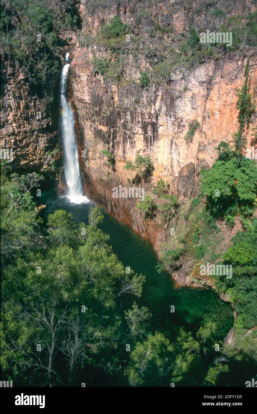 Aerial of Jim Jim Falls on the Arnhem Land escarpment, Kakadu, Northern Territory Stock Photo ...