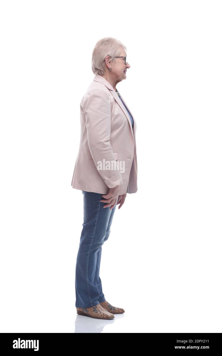 side view. modern elderly woman looking forward Stock Photo - Alamy