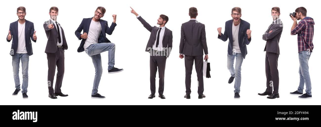 panoramic collage of self-motivated young man .isolated on white Stock ...