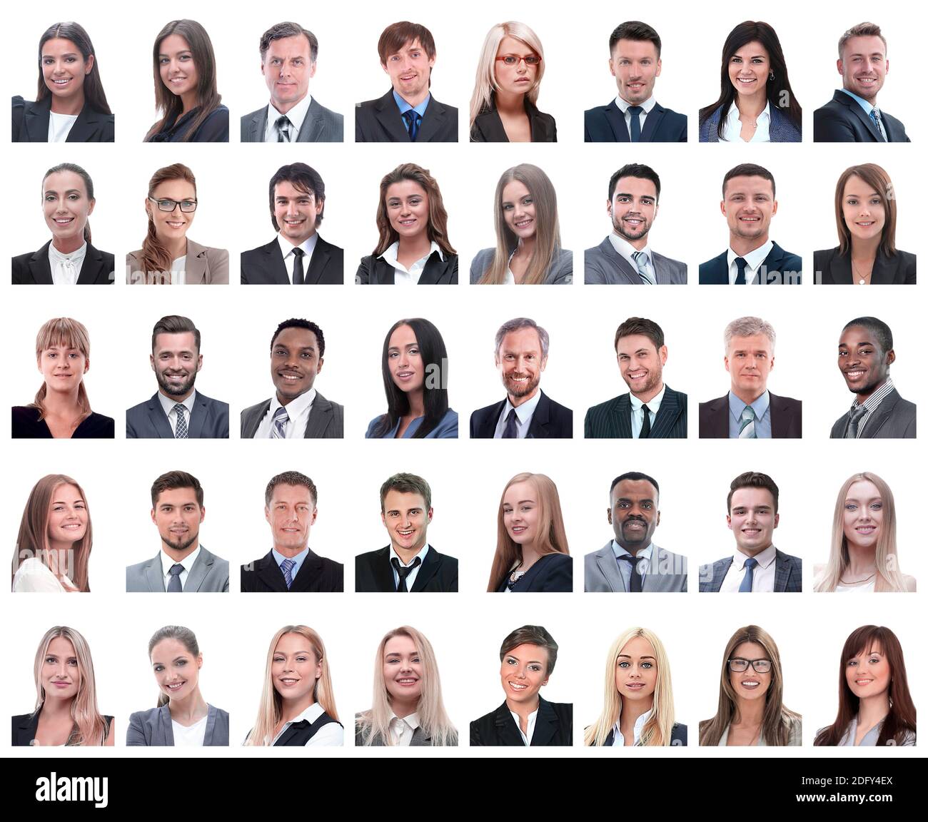 collage of portraits of successful employees isolated on white Stock ...