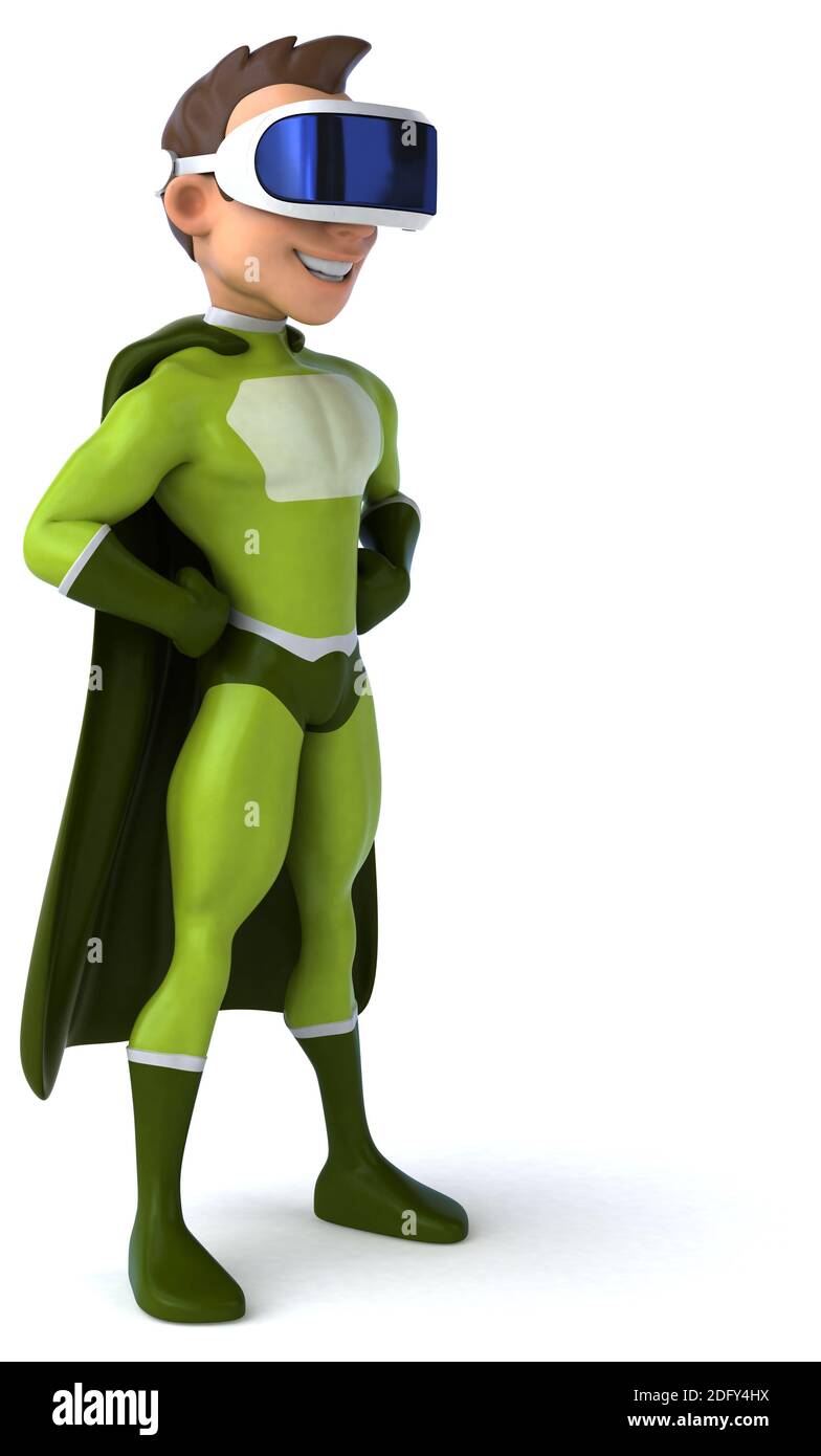 Fun 3D Illustration of a superhero with a VR Helmet Stock Photo - Alamy