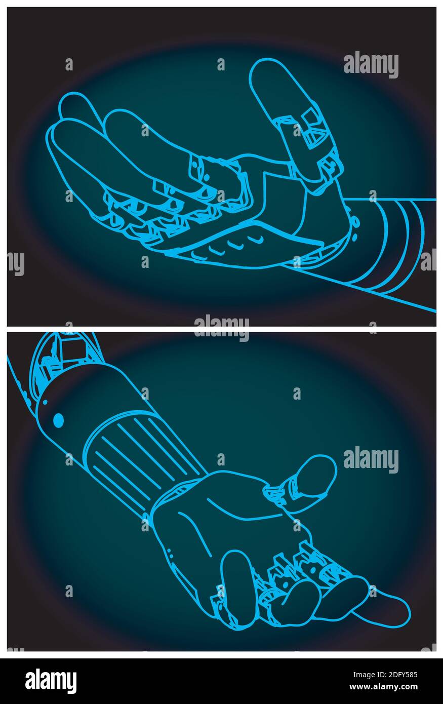 Vector illustration of robot hand closeup from different angles Stock ...