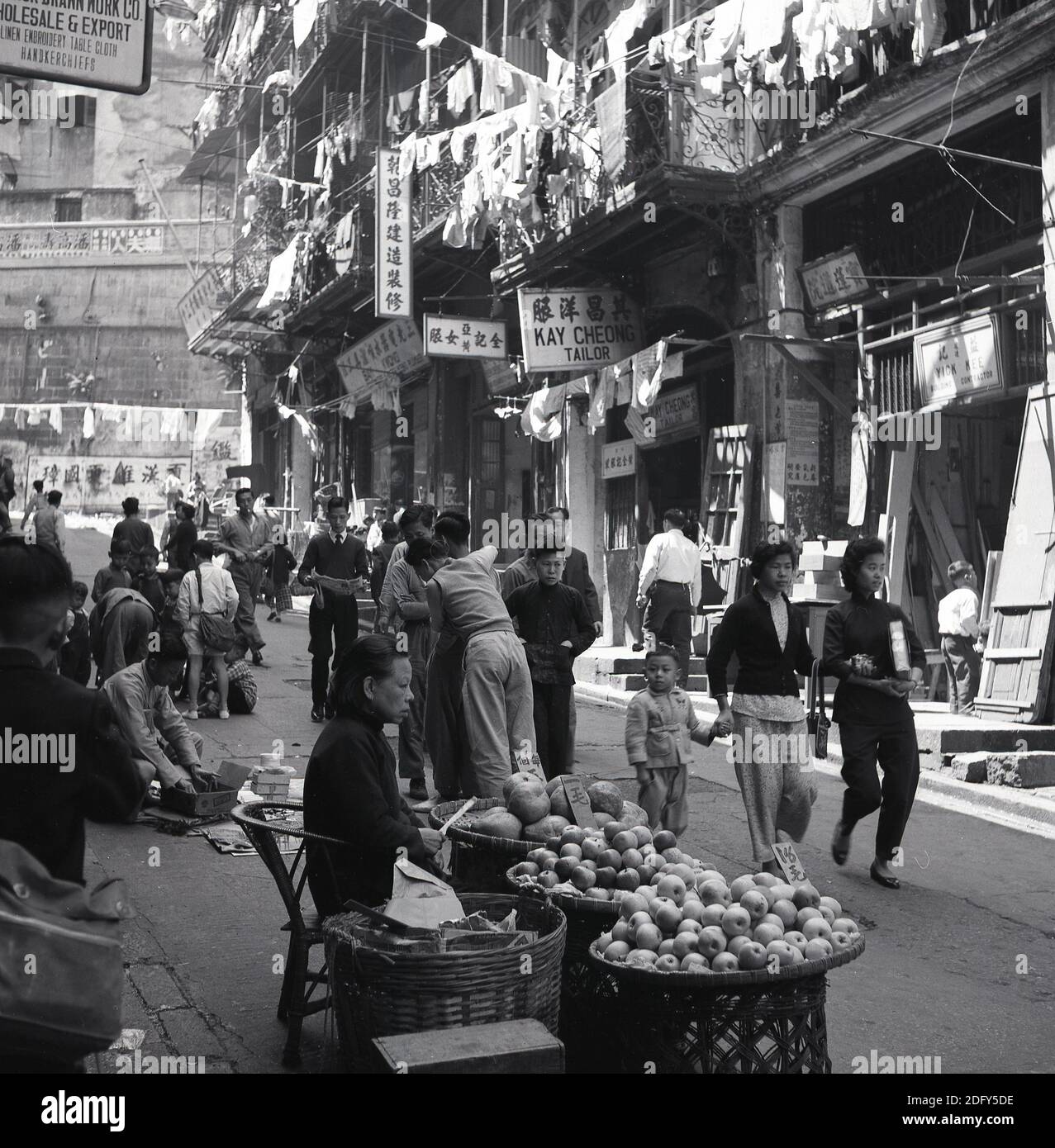 1950s, historical, the Old Town, Hong Kong from this era showing a ...