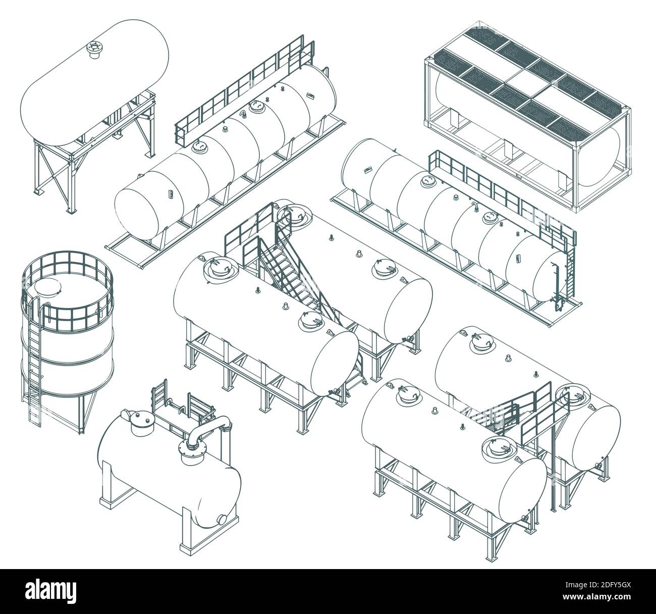 Stylized vector illustrations of Set of different storage tanks Stock ...